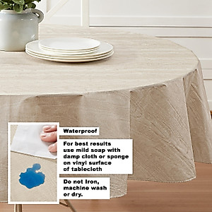 Newbridge Taupe Moire Wavy Solid Color Print Heavy Weight Vinyl Flannel Backed Tablecloth, Indoor/Outdoor Vinyl Tablecloth with Flannel Backing, 60” x 84” Oval