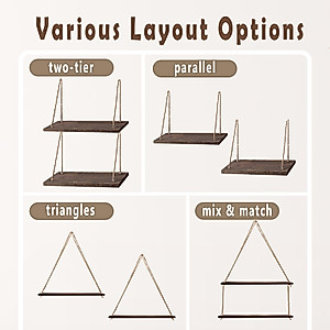 Chihutown Wood Hanging Shelves for Wall, Wall Hanging Shelf, Window Plant Shelves, Floating Wall Shelves for Living Room Bedroom Bathroom Kitchen (Dark Brown)