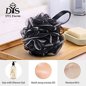 Bath Puffs Shower Loofah Sponge - Mesh Body Poufs, Large Loufa Sponges, Men Women Luffas, Soft Exfoliating Shower Lufa Poofs Back Scrubber Ball loofas for Skin Wash, 3 Pack（XL 75G), Black