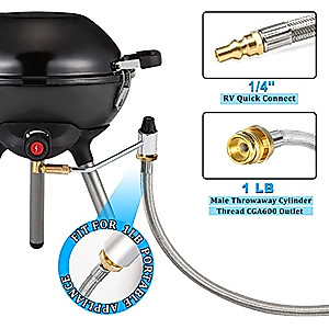 TIPHOPE 1/4'' Quick Connect Propane Hose for RV to Hook Up Portable Camping BBQ Grill,12FT Stainless Steel Braided LP Propane Hose Connects 1LB Portable Appliance to RV 1/4" Female Quick Disconnect