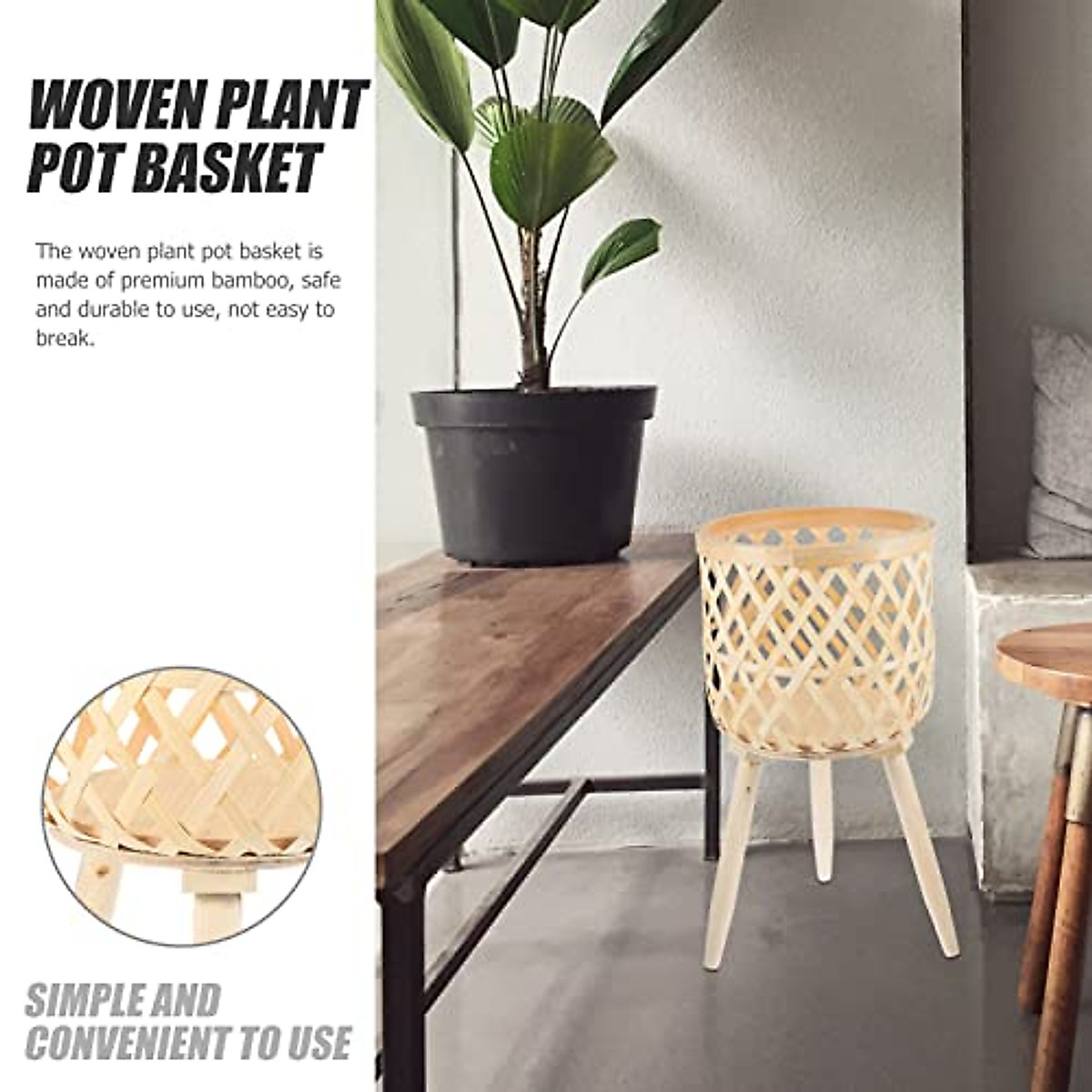 GANAZONO Home Decor Planter Pot Basket with Stand Bamboo Indoor Plant Rack Planter Container Flower Pot Holder Indoor Outdoor Plants Display Shelf for Bonsai Home Office House Plants Indoors Live