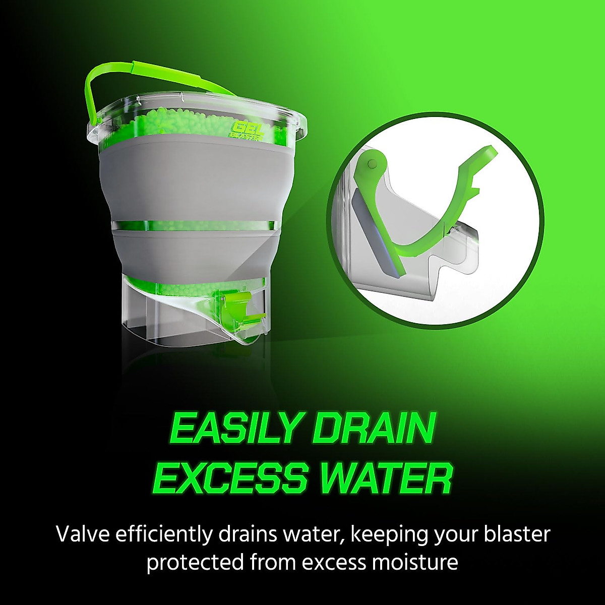 Gel Blaster Gellet Depot with 10,000 Gellets - Portable & Collapsible Ammo Storage Tub, Fast Loading Nozzle & Strainer - Hydrates & Stores 10,000 Water Based Gellets - Toy Gel Blasters Accessories