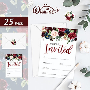 Whaline 25 Sets Flower Invitations with Envelopes Stickers Watercolor Floral Leaves Invitation Cards Blank Invites for Wedding Bridal Baby Shower Birthday Dinner Party, 5 x 7 Inch