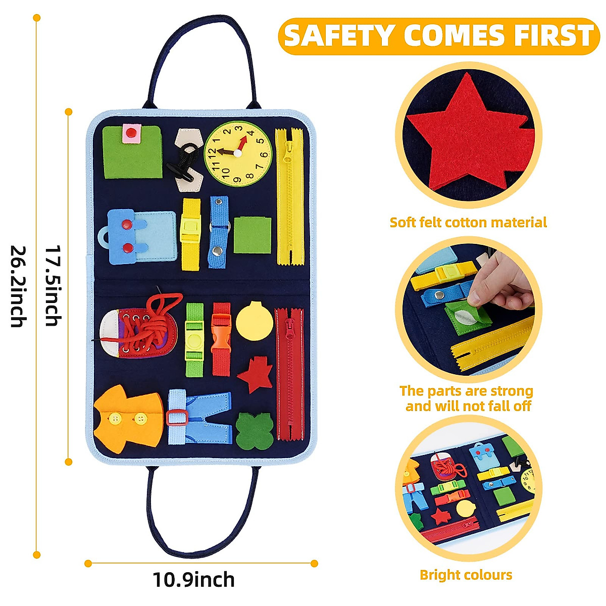 QQAPPU Montessori Busy Board,Preschool Learning Toy Fine Motor Skills,Toddler Activity Board Sensory Toy for Plane and Car Travel