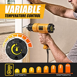 SEEKONE Heat Gun 1800W Hot Air Gun Variable Temperature Control for 2-Temp Settings 122℉~1202℉（50℃- 650℃） with 4 Nozzels for Crafts, Vinyl Wrap, Shrink Tubing
