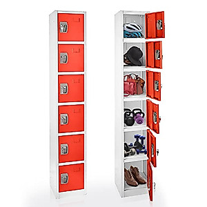 AdirOffice Large School Locker with 6 Doors 6 Hooks Storage Locker for Garage Storage - Office Storage Lockers (6 Door, Red)