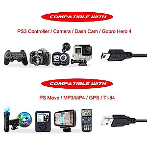2Pack 10Ft PS3 Controller Charging Cable, Magnetic Ring Mini USB Data Charging Cord for Sony Playstation 3/ PS3 Slim/PS Move Controllers GoPro,HD,Dash Cam,MP3 Player Digital Cameras, TI-84 Plus CE etc