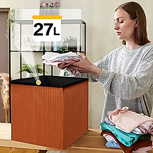 ACEHOME Storage Ottoman Cube, Small Ottoman with Storage, 12 Inch Velvet Tufted Folding Square Storage Ottoman, Small Footstool Rest Padded Seat, Orange