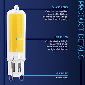 LUXRITE G9 LED Bulb Dimmable 4.5W, 50 Watt T4 G9 Halogen Equivalent, 3500K Natural White, 450 Lumens, Glass G9 Bi Pin Base, 320° Beam Angle, ETL Listed (10 Pack)