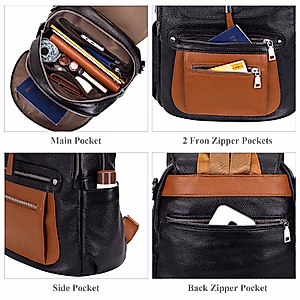 ALTOSY Leather Backpack Purse for Women Fashion Casual Handbag with Multi Pockets and Flap (S107 Black/Brown)