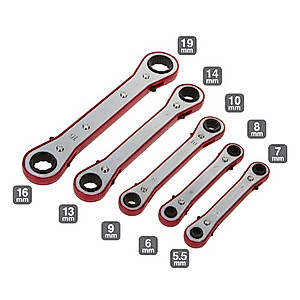 TEKTON 2210 Ratchet Box End Wrench Set, Metric, 5-Piece [Older Model]
