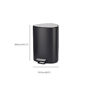 Joseph Joseph EasyStore Stainless Steel 5 Liter/1.3 Gallon Pedal Trash Can with Bin Liner Storage, Soft-Close Lid, Removable Inner Bucket, for Bathroom, Bedroom, Office, Matt Black
