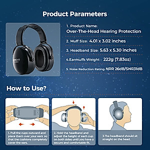 SNR 31dB Noise Blocking Earmuffs, Noise Cancelling Headphones for Autism, Foldable Ear Hearing Protection Ear Muffs with Flexible Headband, Safety Earmuffs for Shooting/Mowing, with Carrying Bag