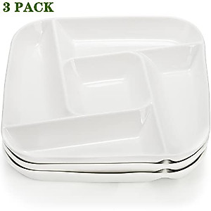 DEAYOU 3 Pack Ceramic Chip and Dip Serving Tray, Porcelain Divided Serving Platter, 10" Decorative Sectional Appetizer Plate, 5-Compartment Stoneware Relish Fruit Dish for Veggie, Snack, Entertaining