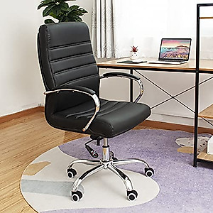 CangLong High Back Wheels Ergonomic Executive Adjustable Waterfall Seat Padded Arms Swivel Computer Office Chairs, Black