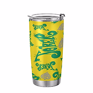 Joker Green Yellow Poker Card Tumbler Stainless Steel Insulated Cup Travel Mug for Coffee Double Wall Vacuum Thermos with Straw and Lid 20oz