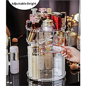 Cq acrylic 360 Degree Rotating Makeup Organizer for Bathroom,4 Tier Adjustable Cosmetic Storage Cases and Make Up Holder Display Cases,Clear