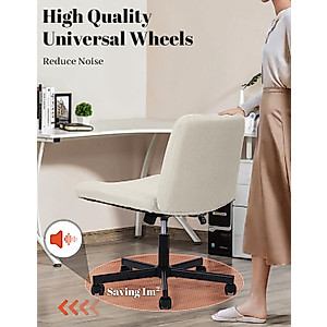 Murago Criss Cross Chair with Wheels, Extra Wide Cross Legged Office Desk Chair, Plus Size Swivel Vanity Chair, Height Agjustable Chair, Beige