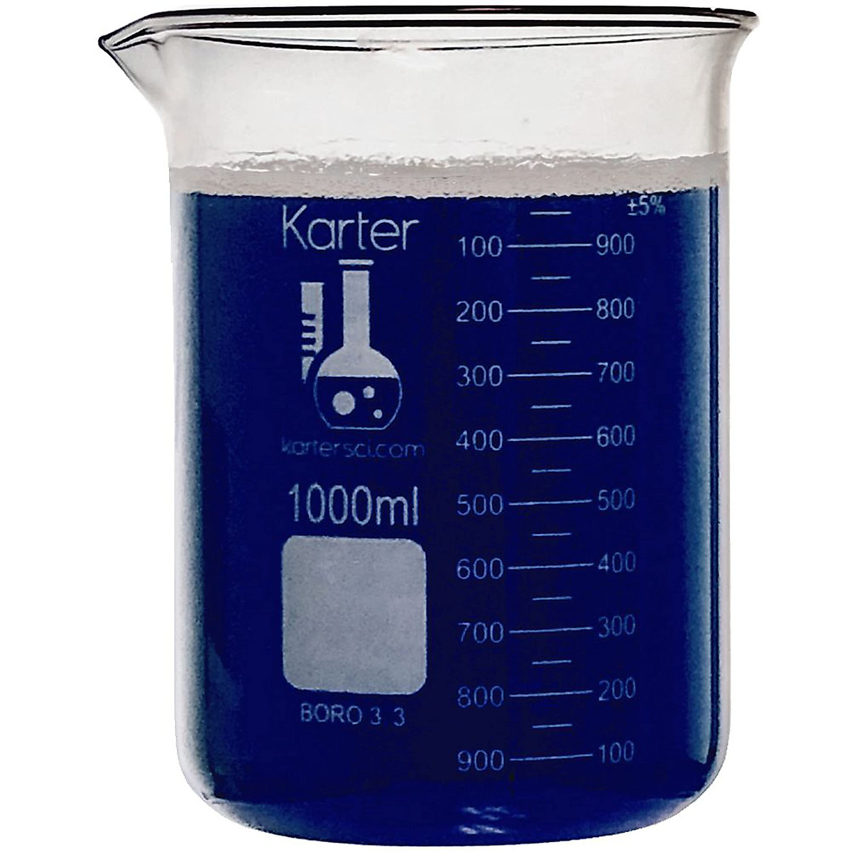 1000ml Griffin Borosilicate Glass Beaker - Low Form Graduated Measuring Beaker with Spout, Karter Scientific (Pack of 3)