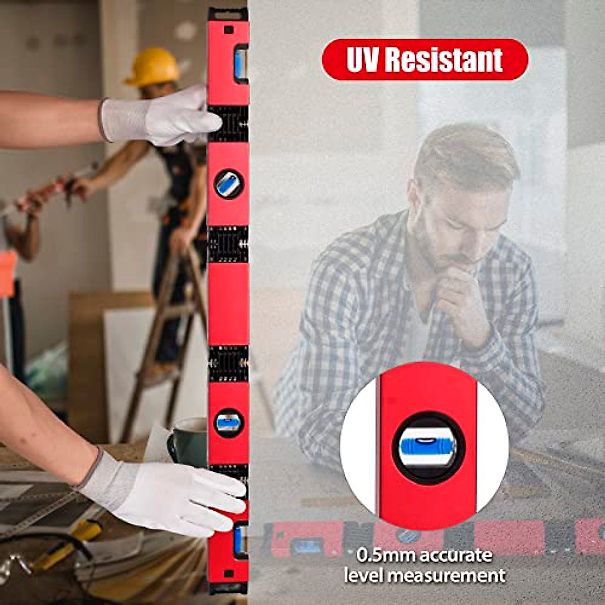 DEOYUEND Foldable Level, 28Inch Multi-Angle Measurement Woodworking Tools, with 45°/90°/180° Bubbles for Carpenters,Woodworkers,Fabricator