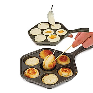 Norpro Cast Iron Stuffed Pancake Pan, Munk/Aebleskiver, 2" / 5cm diameter, Black