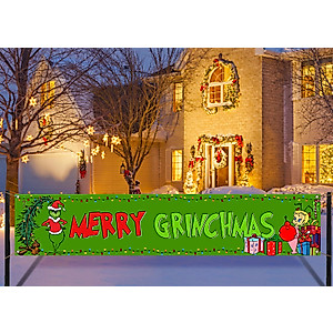 Nepnuser Green Christmas Fence Banner Winter Holiday Party Decoration Xmas Large Home Garden Outdoor Yard Hanging Sign Decor-1.6 * 8.2ft (Green-A)