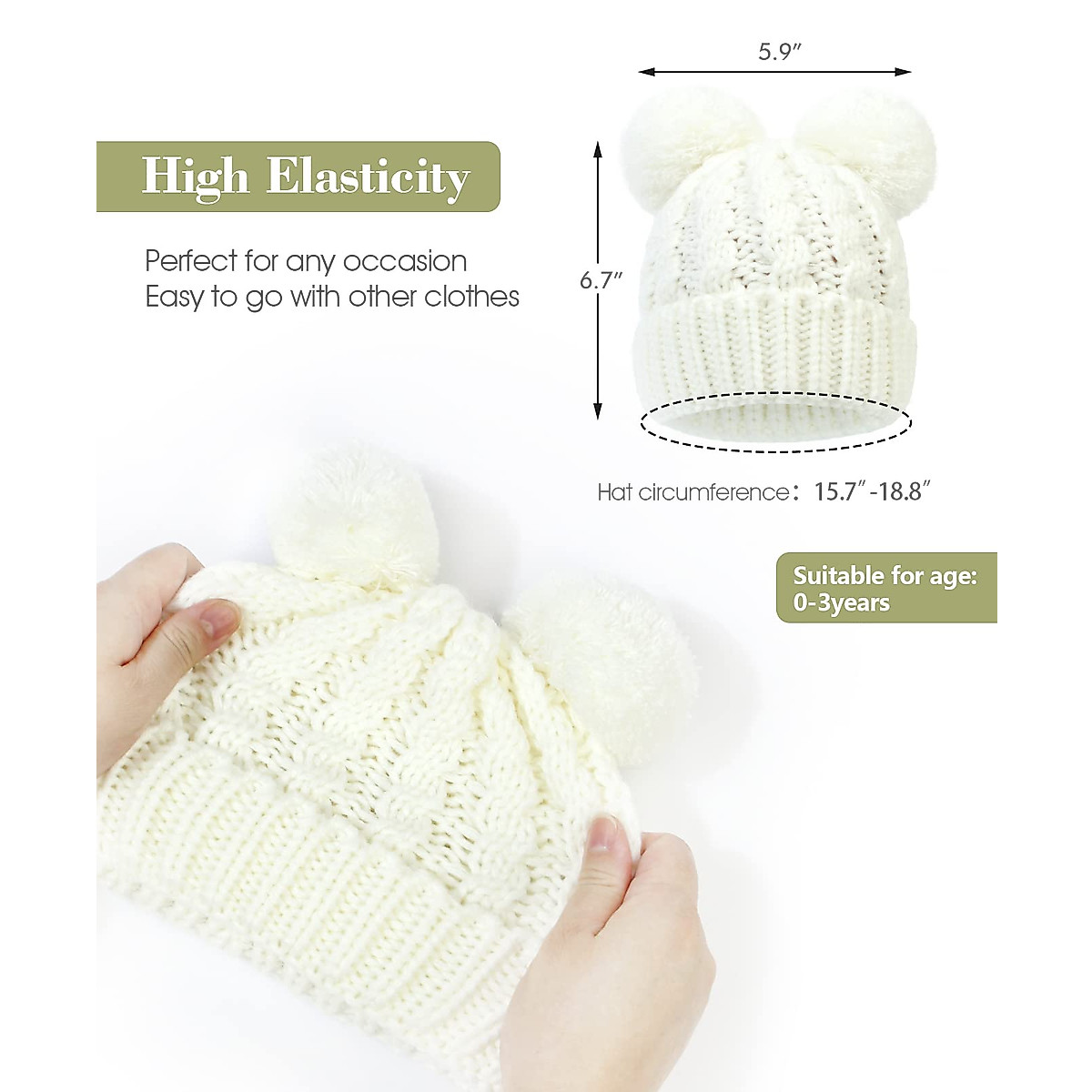 MOK Baby Beanie for Girls Cable Knit Winter Hat with Double Pom Pom Skull Hats