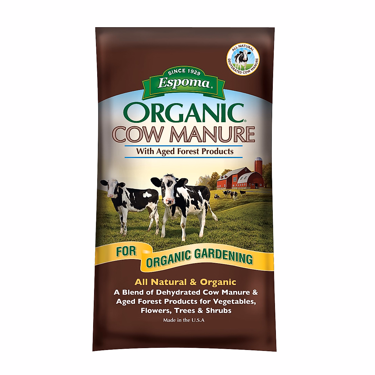 Espoma Organic Cow Manure Compost Blend - 1 Cubic Foot Bag. Soil Amendment & Fertilizer for use When Planting Vegetables, Flowers, Trees & Shrubs.