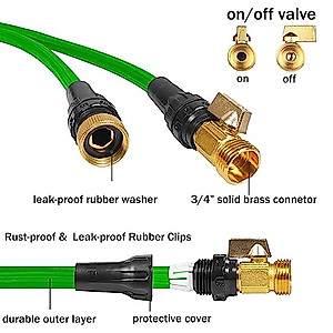 Expandable Garden Hose 100 ft Water Hose with 3 Layer Latex Core, 3/4" Solid Brass Fittings, 10 Function Spray Nozzle, flexible garden hose for Watering and Cleaning, Green