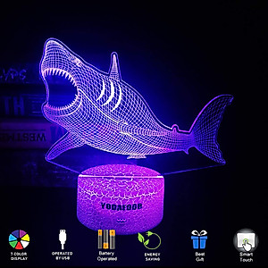 YODAFOOR Shark Night Light, 3D Illusion Megalodon Night Lamp for Kids, 16 Color Changing with Dimmable Remote Control, Toy Shark Birthday Christmas Gifts for Girls Boys, Bedroom Shark Theme Decor