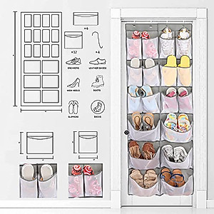 Over the Door Shoe Organizer, 18 Pockets Hanging Shoe Rack Non-Woven Visible Mesh Large, Back of Door Hanging Storage Closet Shoe Holder Hanger for Entryway Bedroom Bathroom
