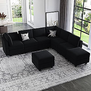 Belffin Modular Sectional Sofa with Storage Chaises Sectional Sleeper Sofa Couch 8 Seat Sectional Sofa Bed Black