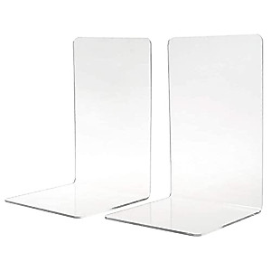 Sujetalibros Book Ends 2Pcs Book Ends for Shelves Clear Acrylic Bookends Non-Skid L-Shaped Book Stopper Bookend Supports for Books/Movies/CDs/Video Games Book Stopper