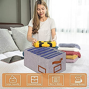 OUTBROS Foldable Wardrobe Clothes Organizer, 15.7"x11.8"x7.9" Fabric Drawer Organizer, 7 Grids Closet Organizers and Storage Box Storage Bins, for Clothes, Jeans, Sweater, T-shirts (3 Pack, Gray)