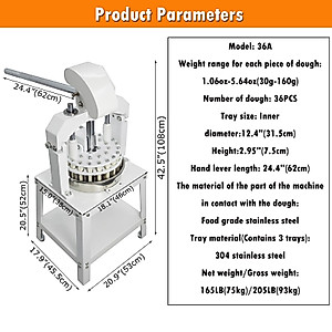 INTSUPERMAI Dough Divider Cutter Machine 36PCS Manual Dough Divider Rounder 3 Pans Hydraulic Dough Equal Cutter DIvider Cutting Machine 1.06oz-5.64oz One Piece