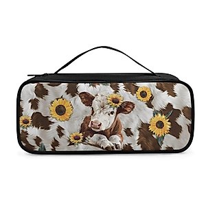 Sepetwhos Sunflower Cow Stethoscope Carrying Case Large Stethoscope Holderwith Mesh Pockets Portable Hard Organizer Storage Bag Stethoscope Accessories
