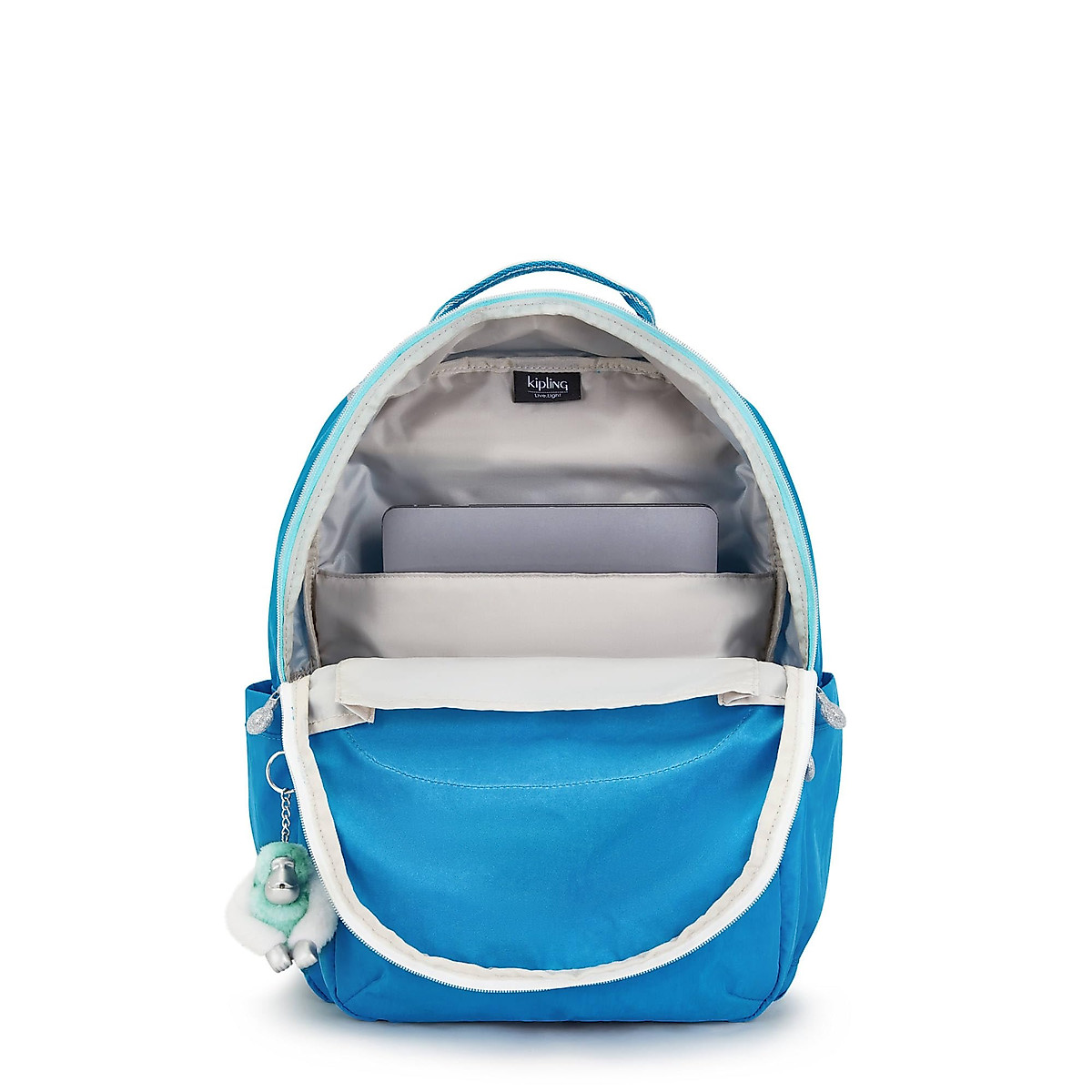 Kipling Women's Seoul 15" Laptop Backpack, Durable, Roomy with Padded Shoulder Straps, Built-in Protective Sleeve, Eager Blue Fun, 13.75''L x 17.25''H x 8''D