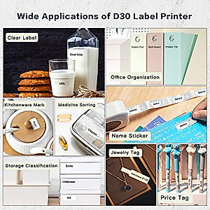 Memoking Label Maker Machine with Tape D30 Small Portable Inkless Handheld USB Label Printer for Clear Label, Document, Kitchen, Compatible with Smartphone and Tablet, with 12x40mm Label, White