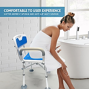Bcareself Shower Chair with Arms with Unique Heavy Duty Crossbar Supports Bath Chair with Back Bariatric Bath Stool Safety Handicap Shower Chair for Disabled Elderly Seniors Height Adjustable