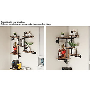 MAIKAILUN Industrial Floating Pipe Wall Mounted Shelves Rustic Modern Wood Shelving Bookcase 5 Layer Ladder Hanging Bookshelf for Home Bathroom Office Kitchen Decor(E)