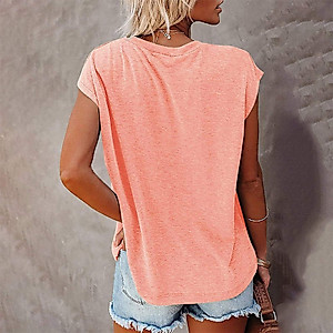 Padaleks Womens Casual Solid Color Short Sleeve Round Neck T Shirts Summer Loose Fit Blouses Tops with Pocket