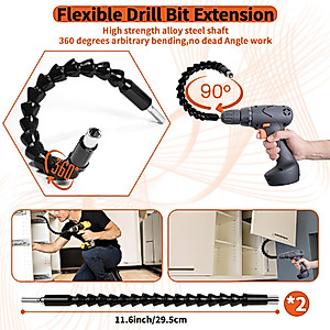 33Pcs Flexible Drill Bit Extension Set-2 Pcs 105°Right Angle Drill Bit Extension, 1/4 3/8 1/2" Universal Socket Adapter Set, Bendable Drill Bit Extension, screw bit holder and Screwdriver Bit Kit