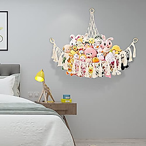 LMIP Plush Animal Toy Storage Hammock for Stuffed Animals and Soft Toys, Room Storage Net Decoration - Hanging Storage Net Kids Bedroom (White)