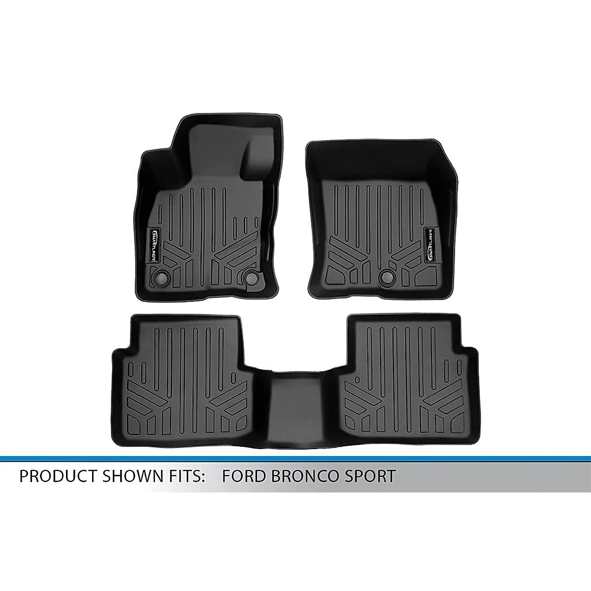 SMARTLINER Custom Fit All Weather Black 2 Row Floor Mat Liner Set Compatible with 2021-2022 Ford Bronco Sport