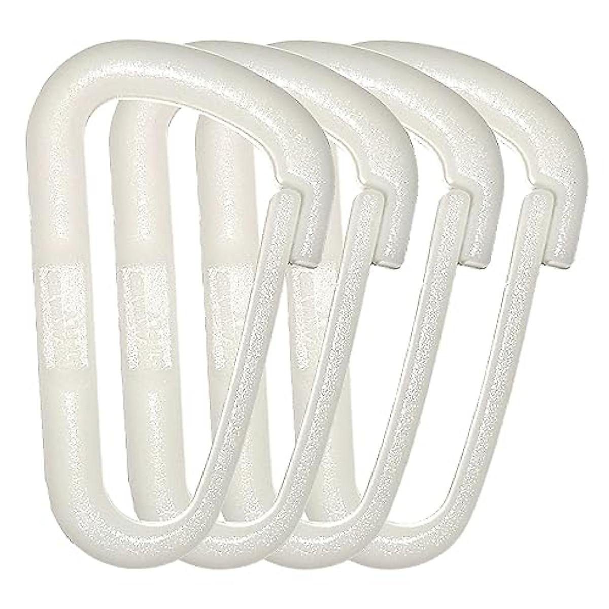 Breakwater Supply™ Hingeless Glow in The Dark Carabiner Hooks 4 Pack, Small 2-inch Gear Attachment Clips for Keys, Water Bottle, Backpack, MOLLE + Ultralight, D-Ring, D-Shape (White with Green Glow)