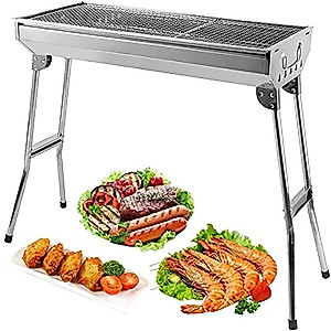 Charcoal Grill, Stainless Steel Camping Grill, Portable BBQ Grill Large Folding Barbecue Grill, Hibachi Grill for Outdoor Picnic, Patio, Garden Backyard & Camping, Suitable for 6 to 13 people