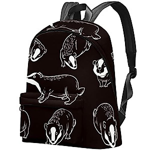 Large Canvas Backpack Cute Honey Badger Black Background College School Men & Women