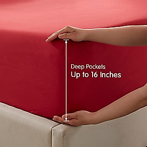 NexHome Full Size Sheet Set, Breathable & Cooling Sheets, Hotel Luxury Bed Sheet, Extra Soft, Deep Pockets 16", Easy Fit, Wrinkle Free, Comfy, Wine Red Bed Sheets 4 Piece Set