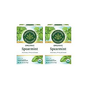 Traditional Medicinals Organic Spearmint Herbal Tea, Supports Healthy Digestion, (Pack of 2) - 32 Tea Bags Total