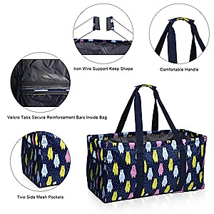 Extra Large Utility Tote Bag Beach Bag Reusable Grocery Bags Collapsible Tote with Wire Frame for Groceries Storage Picnic Blue bear